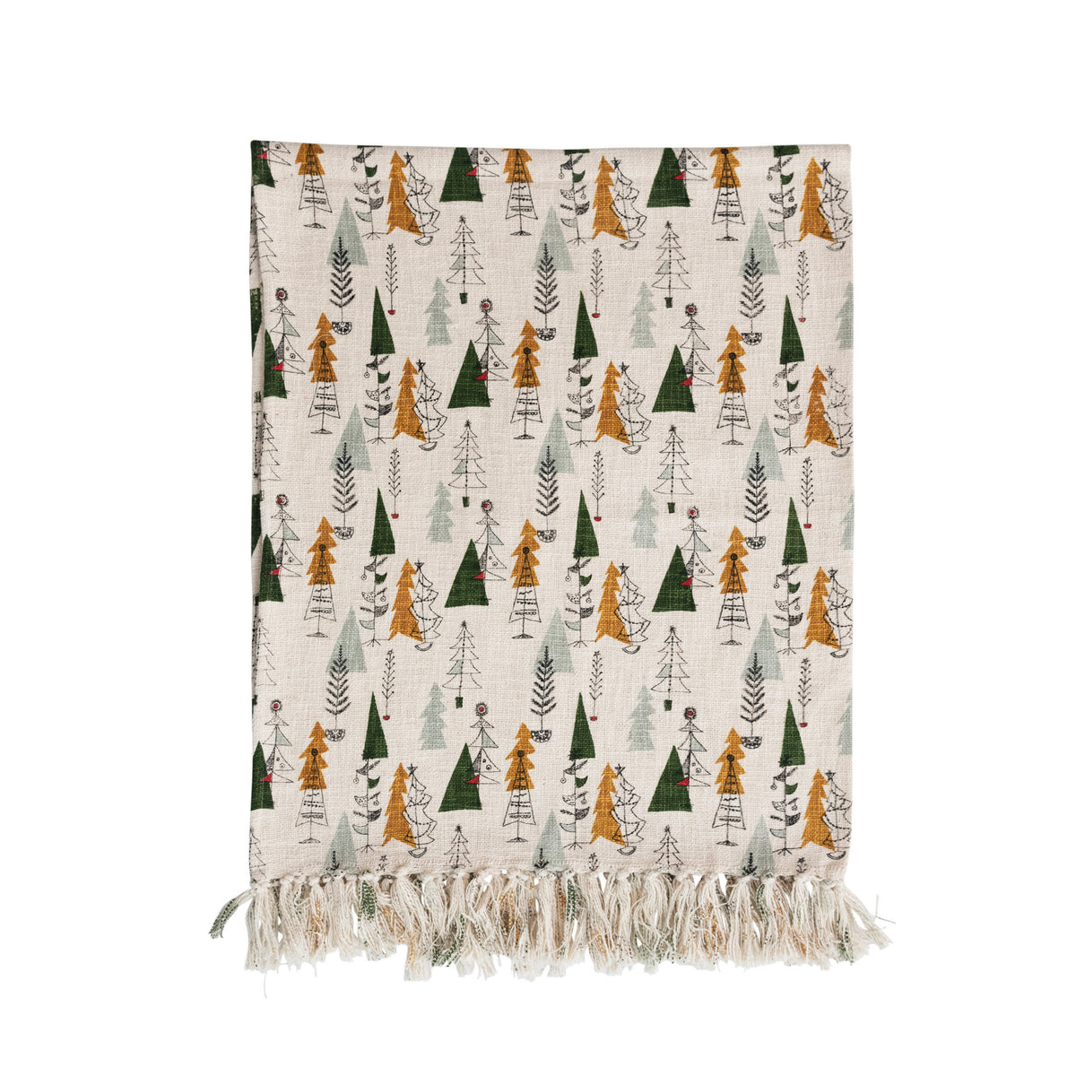 Throw with Christmas Tree Pattern and Fringe, Mustard Trees – The ...